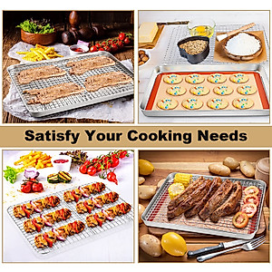 TeamFar Baking Sheet, 16’’ x 12’’ x 1’’ Stainless Steel Baking Cookie Sheet Pan with Cooling Rack & Silicone Mat Set for Oven, Non-toxic & Healthy, Dishwasher Safe & Easy Clean – Set of 3