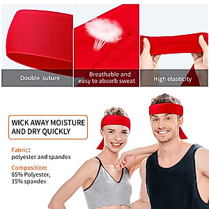 WILLBOND 12 Pieces Tennis Tie Headband, Dry Head Tie Sport Tie Back Headband for Basketball, Running, Karate, Athletics (Red, Unisex)