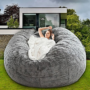 HDMLDP Bean Bag Chair for Adults Kids Without Filling Comfy Fluffy Oversized Round Big Joe Beanbag Chair Lazy Sofa Cover for Reading Chair Floor Chair, 5FT, Dark Grey