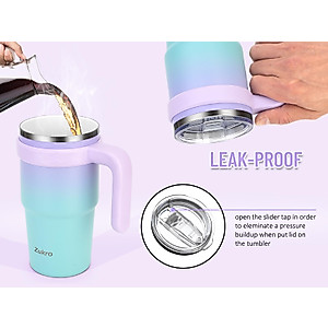 Zukro 20 oz Insulated Tumbler With Handle, Ceramic Interior Coating, No Metallic Aftertaste, Vacuum Stainless Steel Travel Coffee Cup with Lid and Straw, BPA Free, No Sweat, Floral Pink