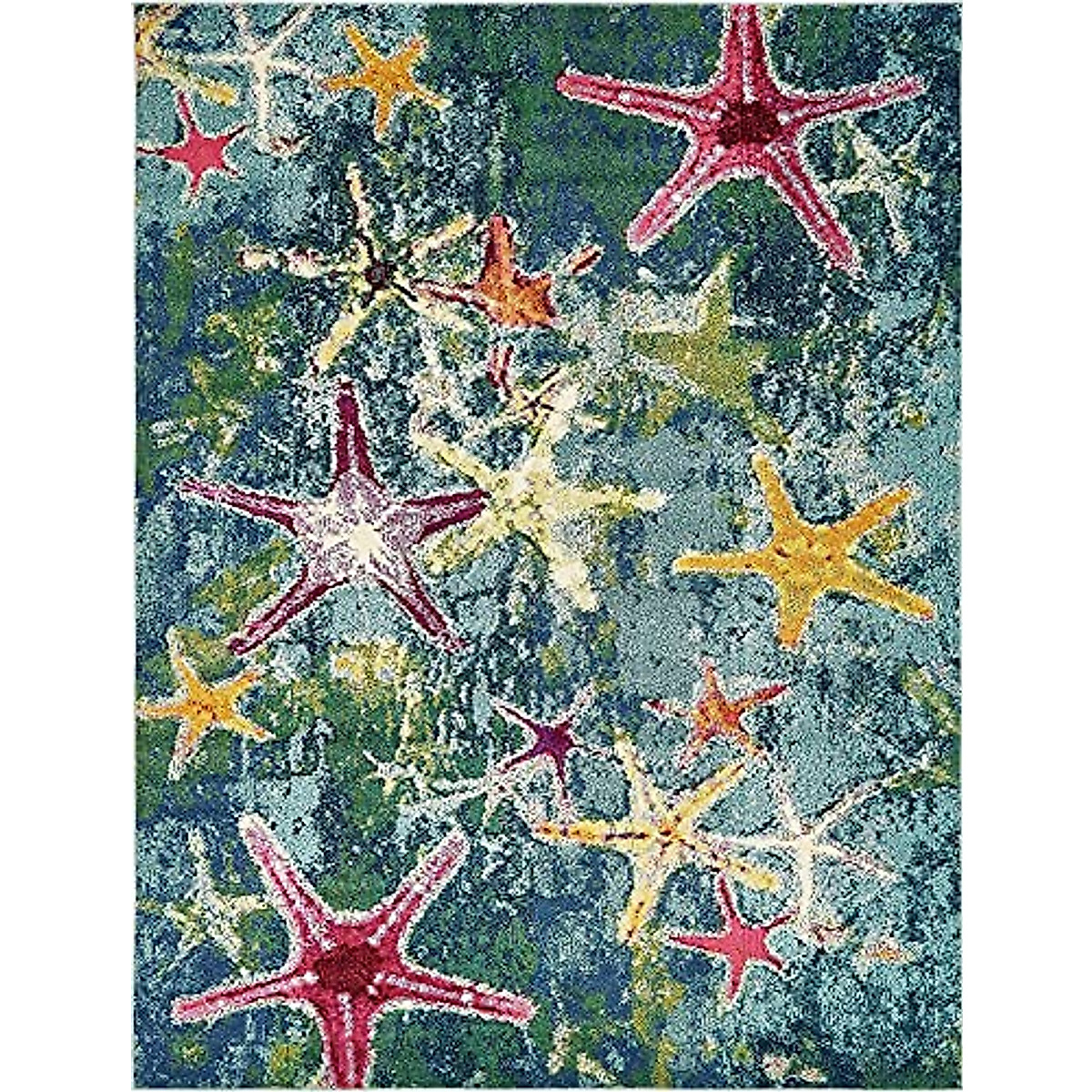 Unique Loom Positano Collection Coastal Modern Bright Colors Starfish Navy Blue Area Rug (8' x 10')