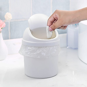 Eagrye 0.5 Gallon Tiny Desktop Trash Can, Mini Garbage Can with Swing Lid, White