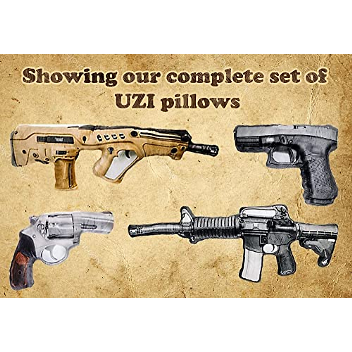 Caliber Gourmet Hug Soft Tactical Automatic Handgun Cushion Pillow, Cotton, Plush Stuffed, Throw Pillow, Decorative, Loved by Military Personnel, Veterans, Hunters, Gun Lovers