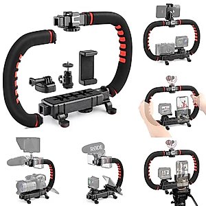 Zeadio Camera Smartphone Stabilizer, Foldable Handle Grip Handheld Video Rig, Compatibility with All Camera, Camcorder, Action Camera, DSLR and All iPhone and Android Smartphones