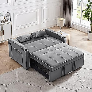 Upholstered 2 Seaters Futon Sofa Loveseat with Adjustable Backrest Convertible Sleeper Couch Bed for Small Space Apartment Office Living Room Furniture Sets