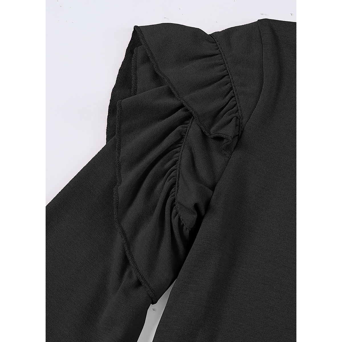 blibean Girls Long Sleeve Dress Tween Fall Boho Puff Dresses Cute Tiered Elastic Cuff High Low Ruffle Outfit Swing Clothes Midi Kid Clothing Size 8-9 Years Old Solid Black