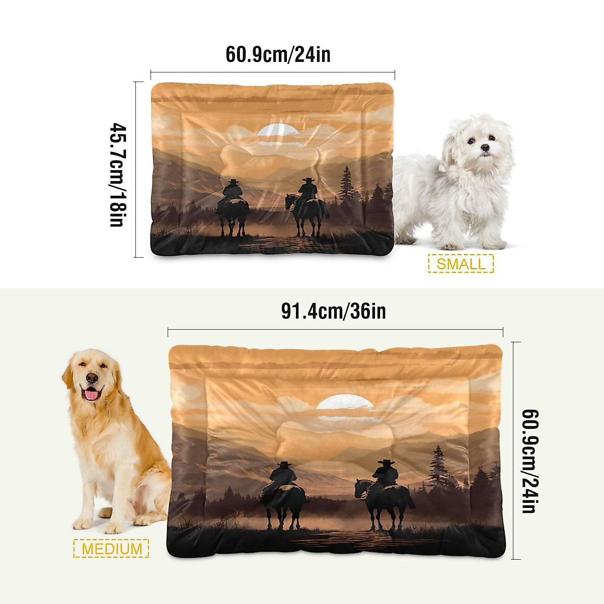 YETTASBIN Western Cowboy Crate Pet Bed, Portable Washable Dog Cat Mat, Soft Comfortable Pet Mattress with Non-Slip Bottom for Dogs Cats Sleeping, 36 x 24 Inch