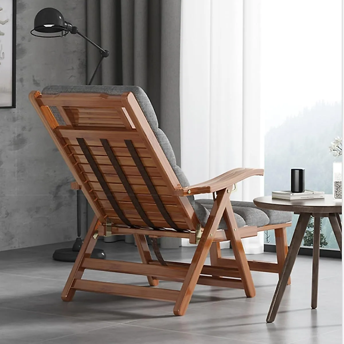 LEIYTFE Folding Reclining Chair Sun Loungers Chair with Armrest Zero Gravity Chair Bamboo Lazy Chair with Footrest,Relaxing Chaise Recliner for Patio Garden Balcony (Color : Without, Size : Walnut)