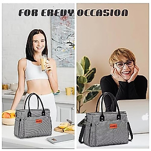 Lunch Bag for Women, Insulated Lunch Box for Work, Large Leakproof Cooler Purse with Side Pockets & Removable Shoulder Strap Women's Lunch Tote Bag for Picnic Work Beach(Stripe)