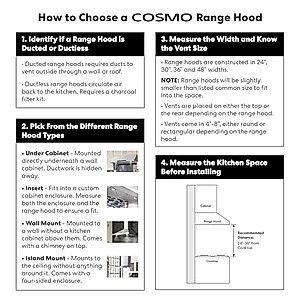 COSMO COS-6324EWH Wall Mount Range Hood, Chimney-Style Over Stove Vent, 3 Speed Fan, Permanent Filters, LED Lights in Stainless Steel (24 inch)