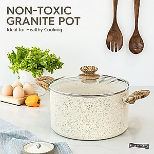 MICHELANGELO Nonstick Stock Pot, 6 Quart Cooking Pot with Lid, Induction Soup Pot White Granite, Non Stick Pot with Stay-cool Handle, 6 Quart Pot for Cooking