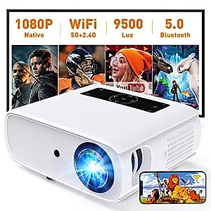 Projector with WiFi and Bluetooth, Native 1080P Portable Projector Support 4K, 9500Lux, Touch Screen, 300'' Outdoor Movie Projector Compatible with PC, Laptop, TV Stick, PS5