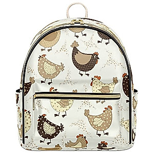Cute Chicken Mini Backpack Purse for Women, Chicken Pattern Leather Small Backpack Casual Travel Daypacks Shoulder Bag for Girls Teen