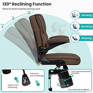 Brick Attic Office Chair - Executive Office Chair with Wheels, Ergonomic Home Office Desk Chairs, Comfortable Suede Leather Office Chair with Flip Up Armrests, Swivel Rolling Computer Desk Chair Brown