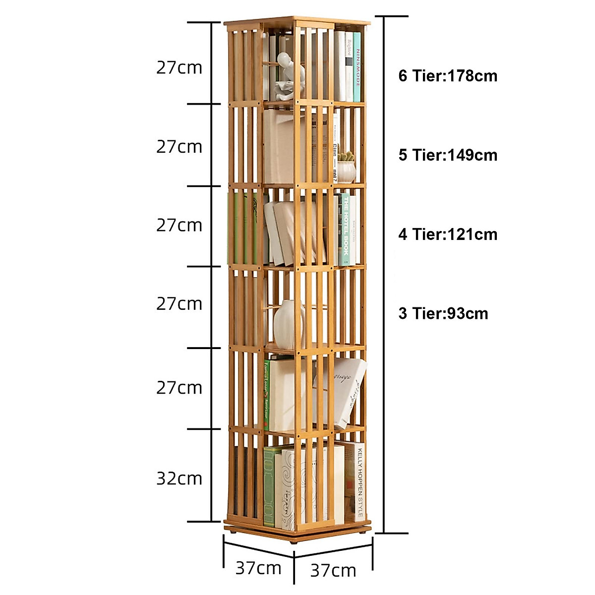 360 Rotating Bookshelf, Bamboo Rotating Storage Display Rack Standing Shelves with Open Design Shelving for Living Room Study Room Office