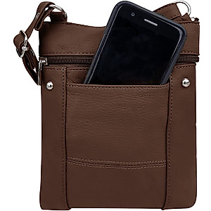 Roma Leathers Genuine X-Large Crossbody Purse, Multi-Pocket, Adjustable Strap, XL, Brown