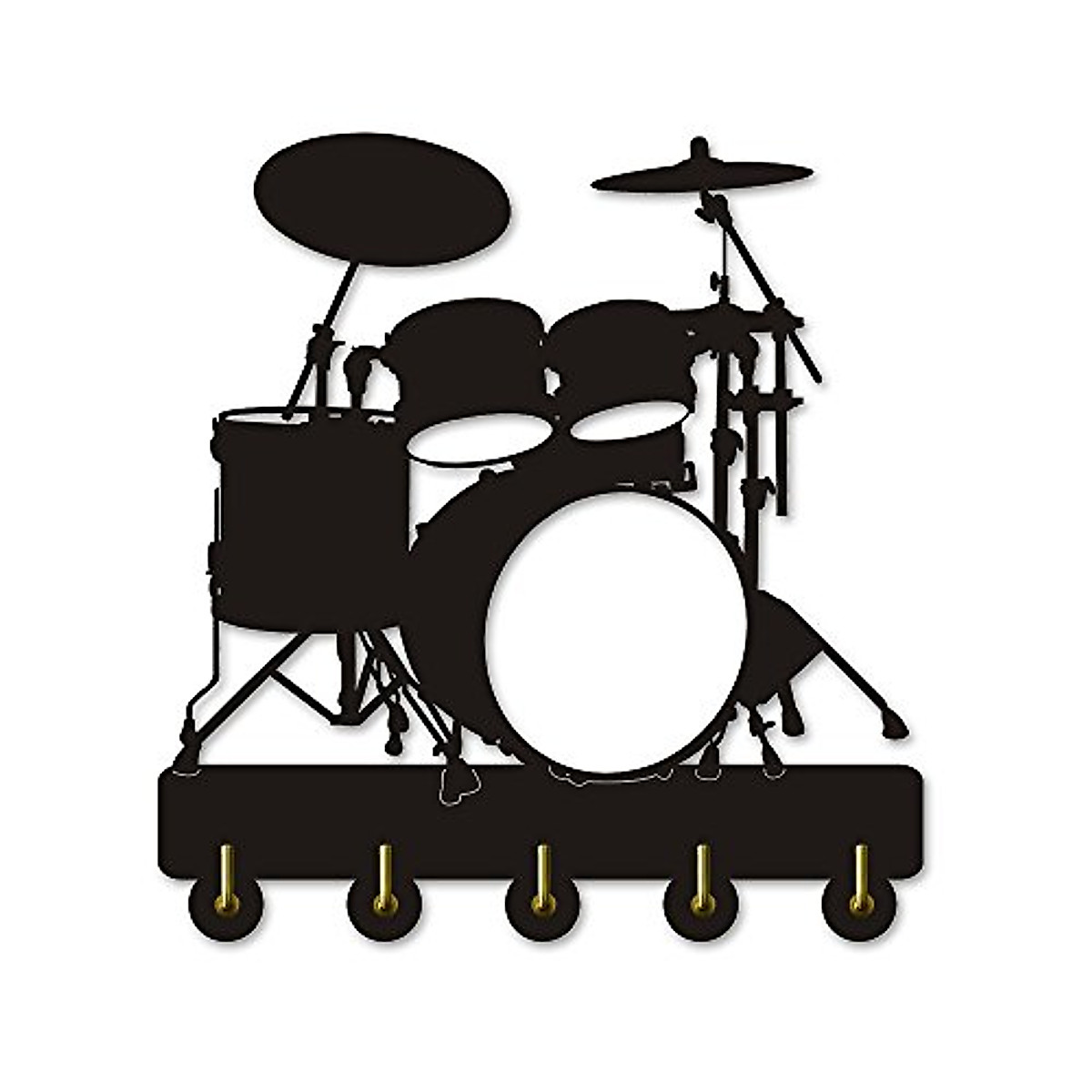 Drum Wall Hook Multi-Purpose Wall Hanger Coat Bags Clothes Keys Holder Heavy Duty Brass 5 Hooks Music Instrument Household Decor Hooks Drummer Gift 30cm