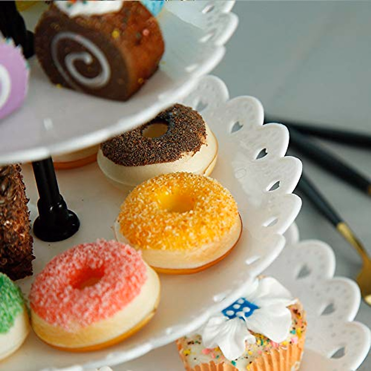 2 Set of 3-Tier Cupcake Stand Fruit Plate Cakes Desserts Fruits Snack Candy Buffet Display Tower (White)