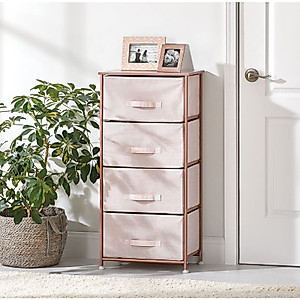 mDesign Tall Dresser Storage Tower Stand with 4 Removable Fabric Drawers - Steel Frame, Wood Top Organizer for Bedroom, Entryway, Closet - Lido Collection - Light Pink/Rose Gold