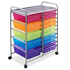 RELAX4LIFE Storage Drawer Carts W/15-Drawer,Rolling Wheels Semi-Transparent Multipurpose Mobile Rolling Utility Cart for School, Office, Home, Beauty Salon Storage Organizer Cart (Color)