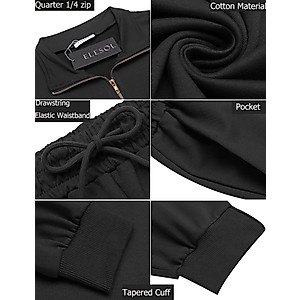 ELESOL 2023 Fall Sweatsuits for Women Set Outfits for Women 2 Piece Sets 1/4 Zip Jogger Sets with Pockets Black S