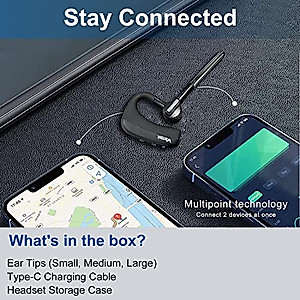 Bluetooth Headset with CVC8.0 Dual Mic Noise Cancelling, Bluetooth Earpiece V5.0 Hands-Free Wireless Headset for iPhone Android Cell Phone Trucker Business Office, Super Light, Clear Chat