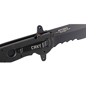 CRKT M21-14SFG EDC Folding Pocket Knife: Special Forces Everyday Carry, Black Serrated Edge Blade, Veff Serrations, Automated Liner Safety, Dual Hilt, G10 Handle, Reversible Pocket Clip