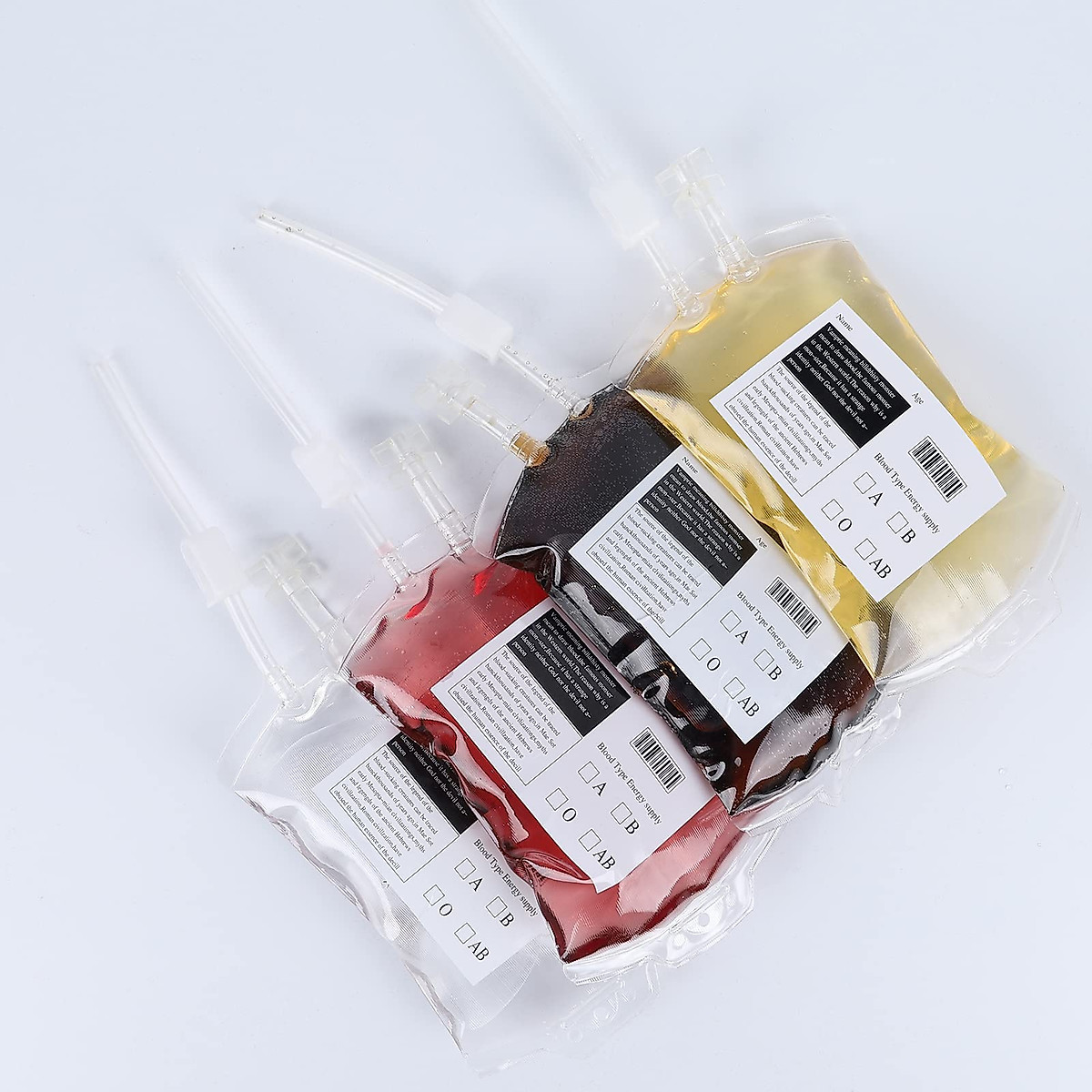 YNERHAI 30 Pack Fake IV Bags ,Reusable 13.5 FL Oz Blood Bags for Drinks,Halloween Vampire party supplies Drink Container with 30 Labels, 30Clips, 3 funnels, 1 Syringe