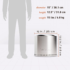 Solo Stove Ranger 2.0, Smokeless Fire Pit | Wood Burning Fireplaces with Removable Ash Pan, Portable Outdoor Firepit - Ideal for Camping, Stainless Steel, H: 12.5 in x Dia: 12.5 in, 15 lbs