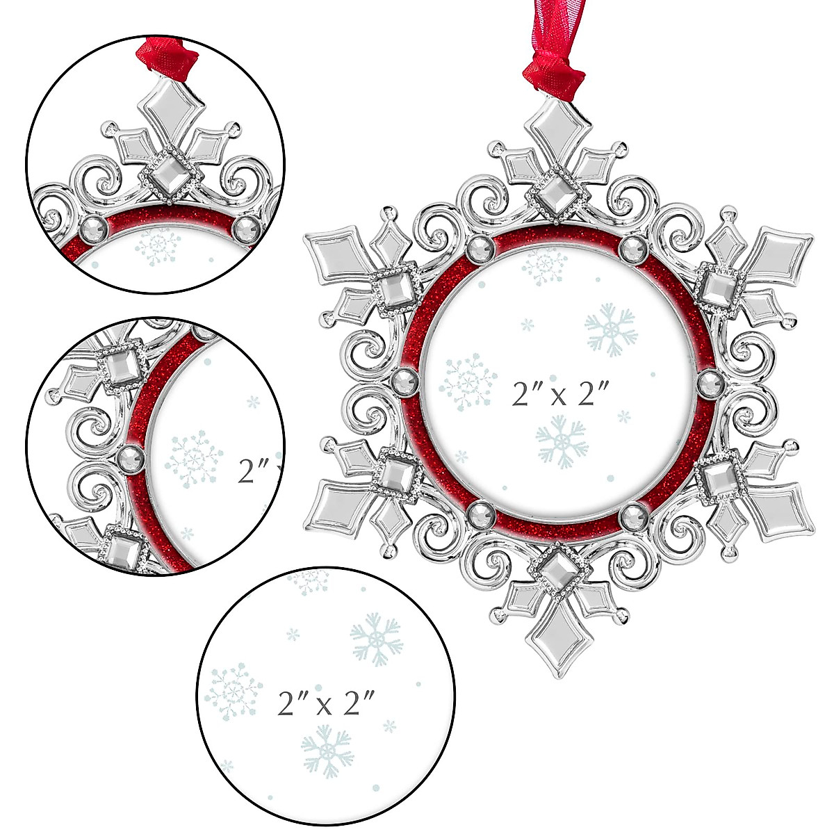 West style 2023 Snowflake Christmas Tree Ornaments Metallic Picture Frame Hanging Home Deco Hanging Pendant Holiday Keepsake Gift (Red, A Snowflake)