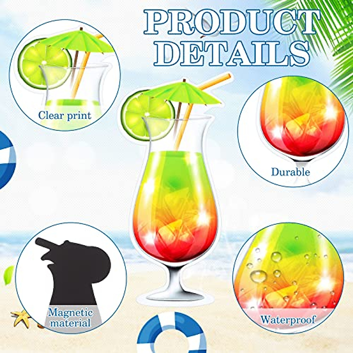 Leumoi 8 Pcs Cruise Door Decorations Magnetic Tropical Drink Funny Cruise Ship Door Magnets Stickers Reusable Cruise Cabin Magnet for Fridge Refrigerator Carnival Cruise Birthday Party Supplies Favors