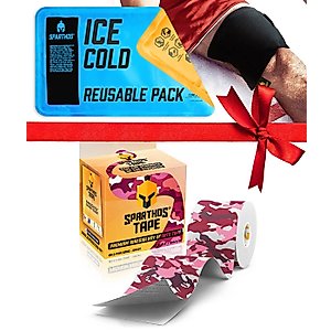 Sparthos Kinesiology Tape [Wild Pink Camo - 16.4ft Uncut Roll] x Ice Packs for Injuries [Size Medium + Cover]