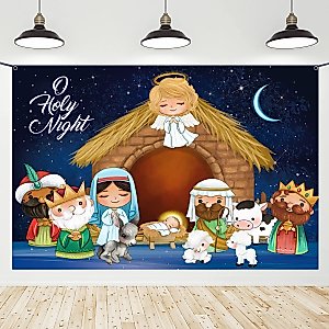 Manger Scene Religious Christmas Backdrop,Holy Nativity Christmas Large Background Supplies for Jesus Holy Night Religious Christmas Decoration