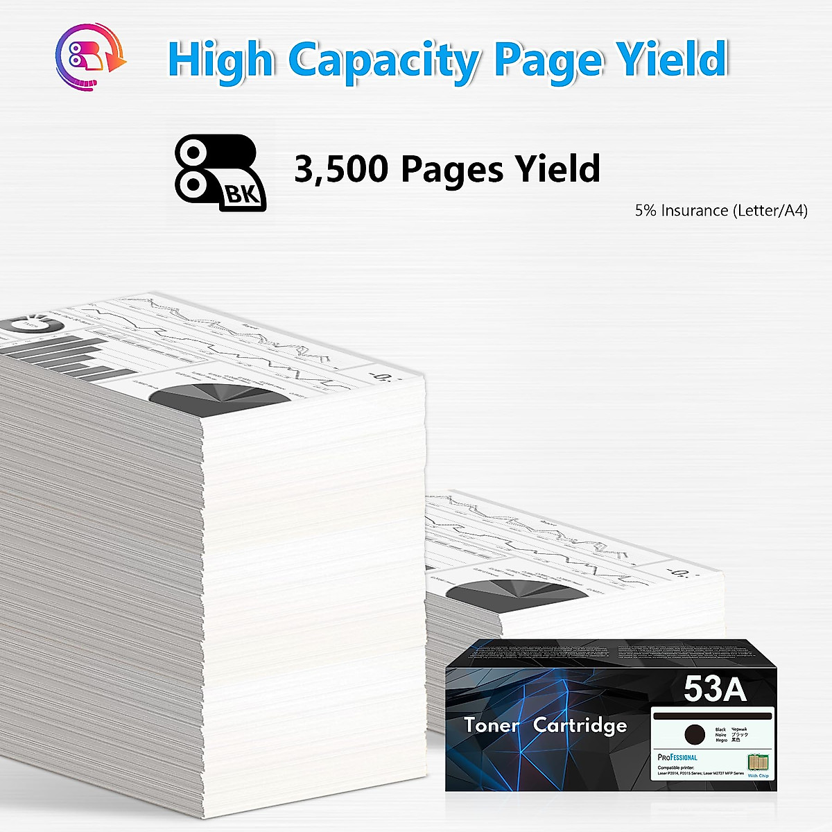 (with Chip) 53A Black Toner Cartridge Q7553A 1-Pack: 53A Toner Cartridge Replacement for HP 53A 53X Q7553X Works with Laser P2014, P2014n; Laser P2015, P2015d, P2015dn, P2015x; Laser M2727nf Printer