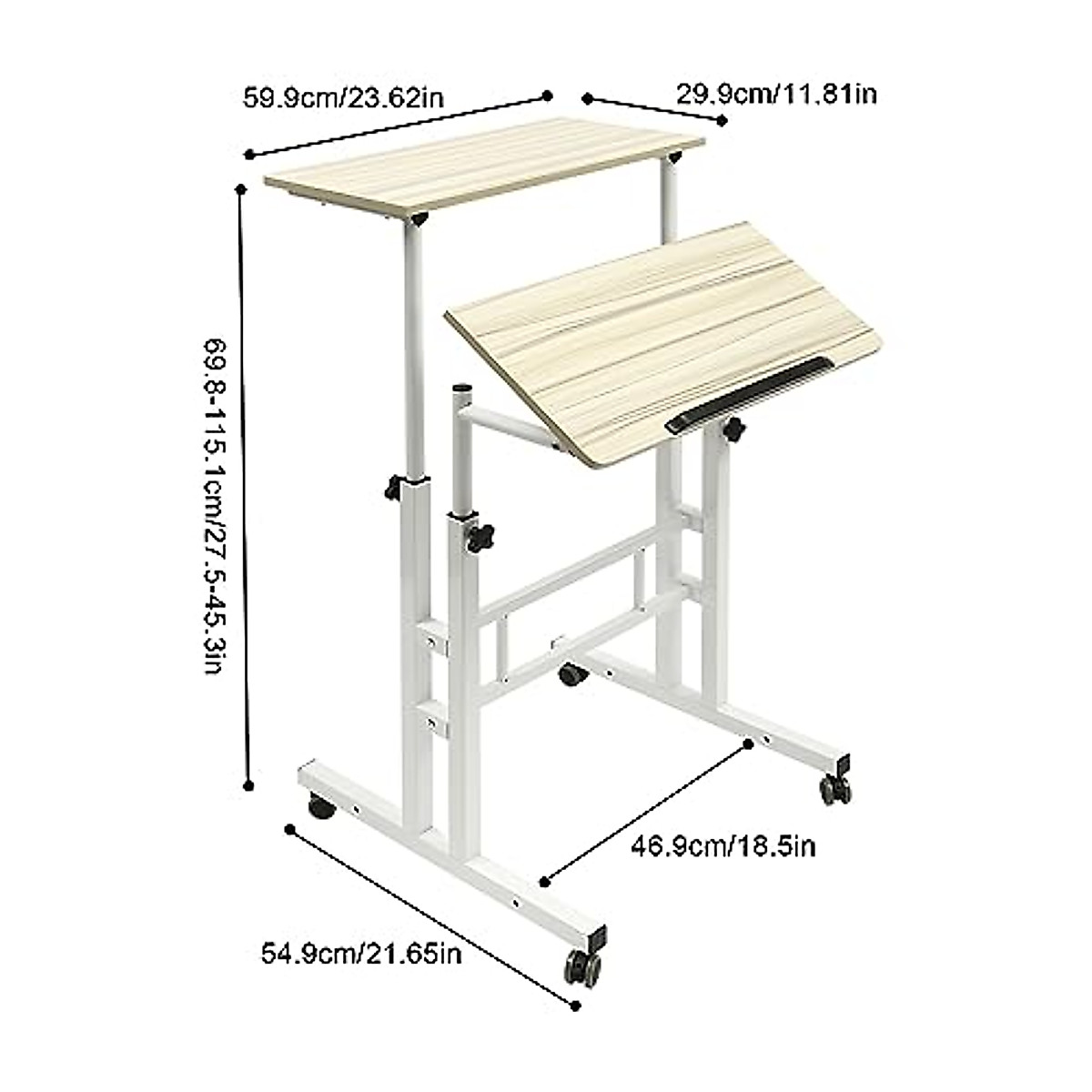 PaNeTnya Mobile Standing Desk,Adjustable Stand up Desk with Wheels,Portable Rolling Office Workstation Desk,Computer Desk Laptop Desk for Home Office Couch studyroom etc (Oak)