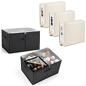 Homaisson 2-Pack Shoe Storage Organizer for Closet, Large Shoe Box Storage + 3 Pack Bed sheet organizers and storage, Foldable Sheet Set Organizers for Linen Closet (Black+Khaki)