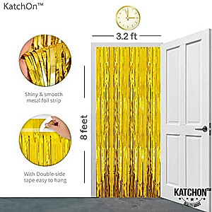 KatchOn, XtraLarge Gold Fringe Curtain Backdrop - 6.4x8 Feet, Pack of 2 | Gold Foil Curtain, Gold Streamers Party Decorations | Gold Foil Fringe Curtain | Gold Tinsel Backdrop, Graduation Decorations