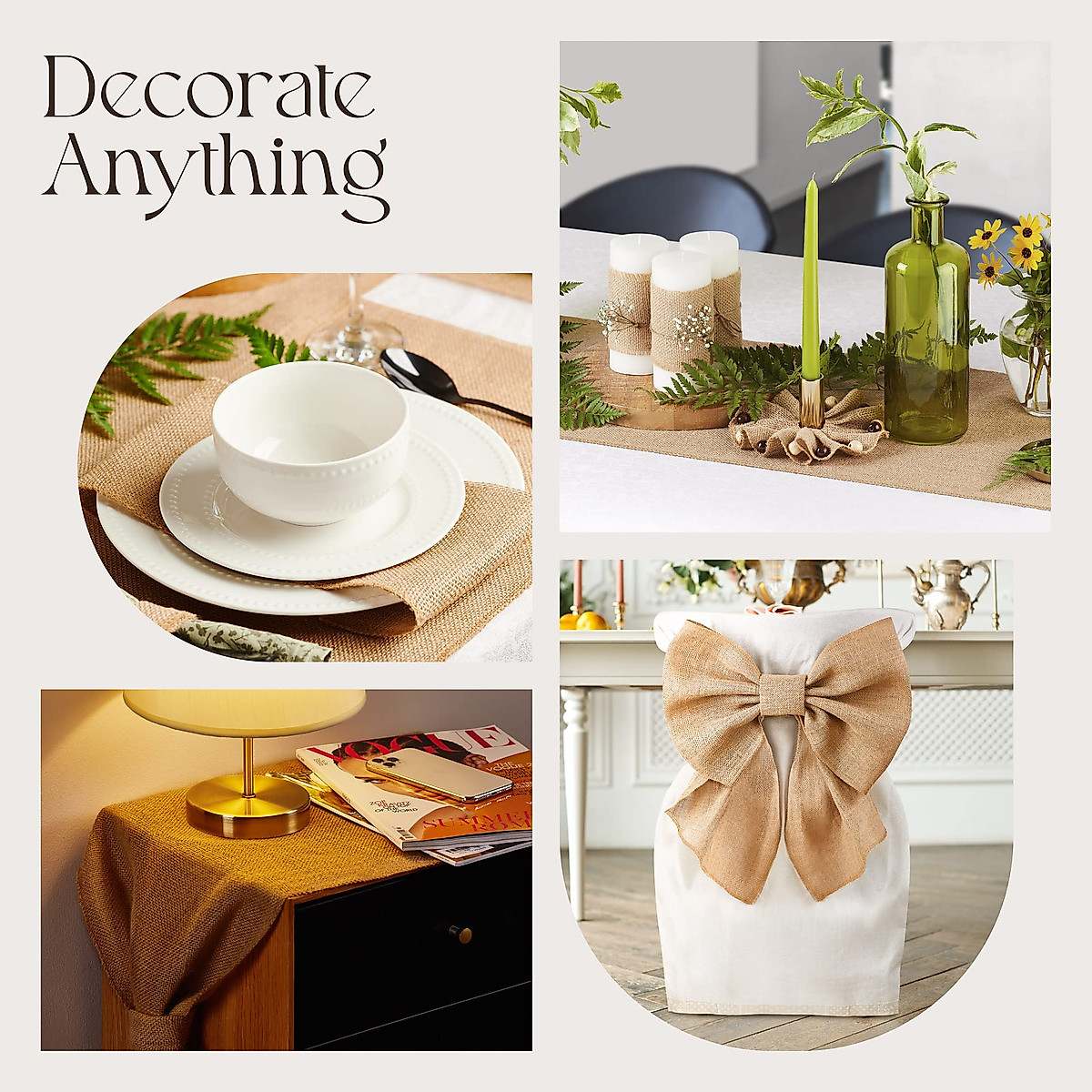 Designer Burlap Table Runner - For Farmhouse-Style Dining Room - Woven Jute Fabric Placemats or Centerpieces - Rustic Home Decor for Coffee, Tea, & Outdoor Tables - Long Roll, 12 Inches x 10 Yards