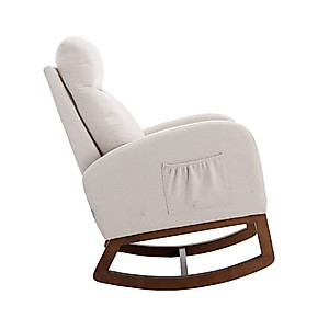 Zaboro Rocking Chair with Side Pocket, Rocker Glider Chair with Wood Base, Uplostered Armchair with High Backrest, Sofa Chair, Side Chair for Living Room Bedroom Office