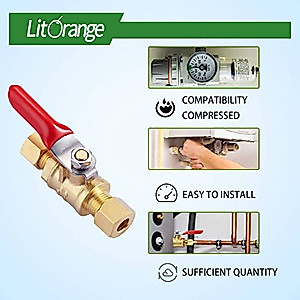 Litorange 2 Pack Lead-Free Brass Mini Ball Valve Shut Off Switch, 1/4 inch Compression by 1/4 Compression Fitting