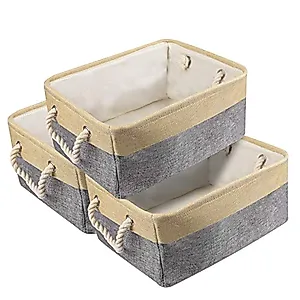Libeder Storage Basket Cube Storage Bins,Fabric Storage Bin 3 Pack Foldable Organizer Box with Rope Handles for Organizing Shelf Closet Nursery Home