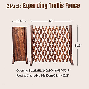 Nisorpa 2 Pack Retractable Wooden Fence Extendable Instant Fence Expandable Garden Fence Wooden Pet Gate Freestanding Wood Fence Partition for Home Yard Garden Indoor Outdoor