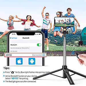 K&F Concept 61'' Bluetooth Selfie Stick Tripod, Extendable Selfie Stick with Wireless Remote & Mini Tripod Stand, Stainless Steel 360° Rotation Phone Holder for iPhone Samsung Android