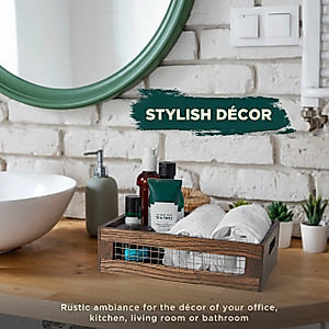 NAGAWOOD Wooden Nesting Countertop Baskets Set of 3 for Kitchen, Bathroom, Pantry|Wall Mount Upgrade with Full Accessories|Wooden storage organizer For Fruit, Vegetables, Produce, Bread|Wooden Crate with handles|Decorative Walnut Wood and Metal Wire