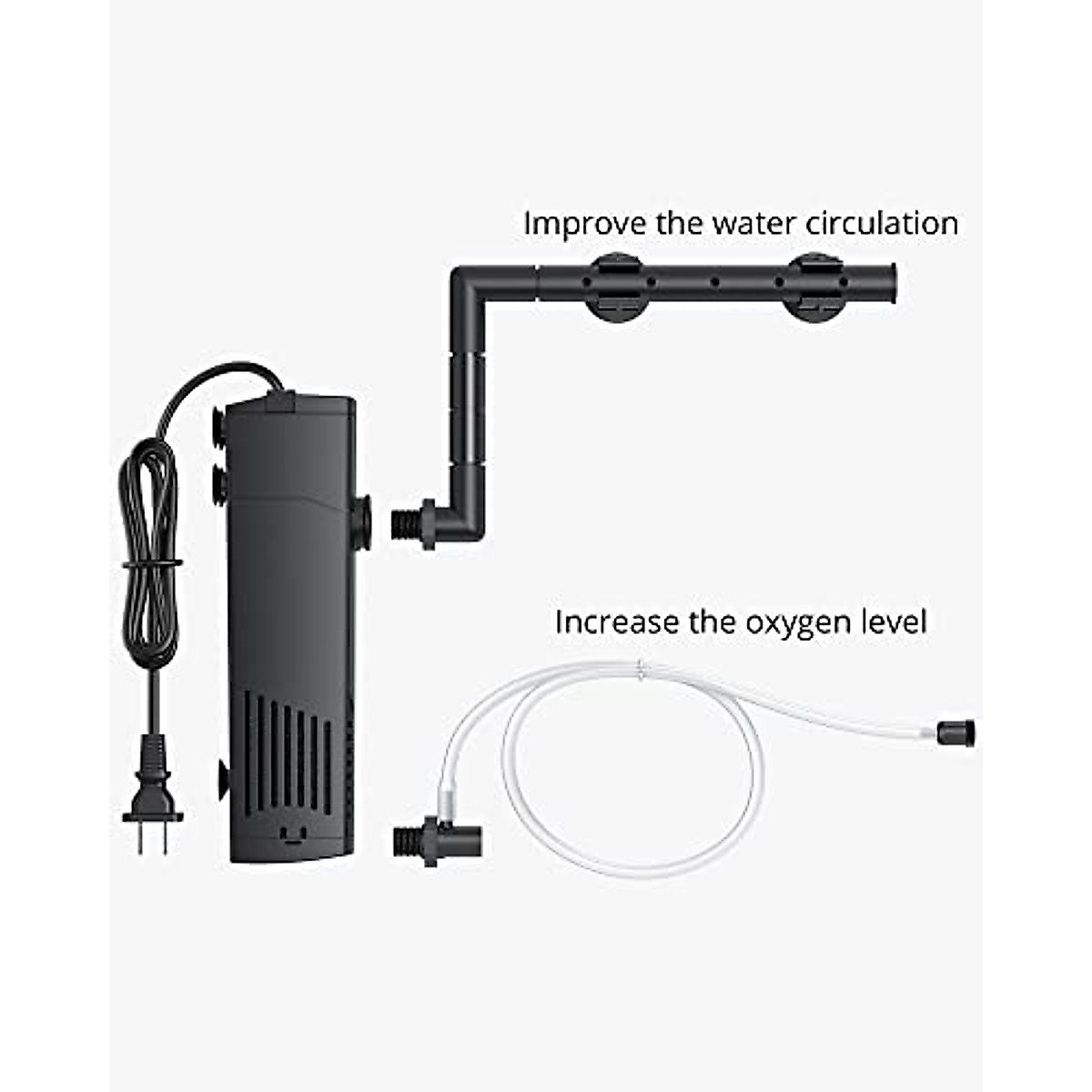NICREW Aquarium Internal Filter, Submersible Power Filter with Multiple Function, Aeration System with Sponge Filter for Fish Tanks 10-20 Gallon, 100 GPH, 7W