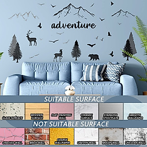 Pajean Woodland Nursery Wall Stickers Tree Wall Decals Vinyl Wall Quotes Stickers Jungle Wild Mountain Forest Animal Deer Bear DIY Stickers for Kids Room Decor Boy Living Room Bedroom, 9.8 x 13.8 Inch