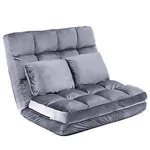 Urnodel Adjustable Floor Sofa Couch with 2 Pillows Foldable Lazy Sofa Sleeper Bed Multi-Functional Floor Loveseat for Reading Gaming 8823S2 (Grey)