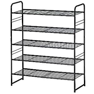 SUFAUY 5-Tier Shoe Rack, Stackable Shoe Shelf Storage Organizer for Entryway Closet, Extra Large Capacity, Wire Grid, Black