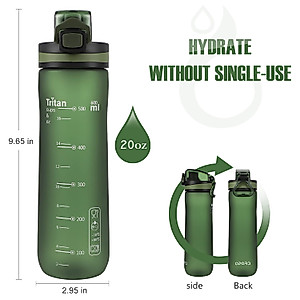 Opard Peak Water Bottle 20 Oz BPA Free Tritan Plastic Leak Proof Flip Top for School Kids Sports Gym Yoga Camping (Dark Green)