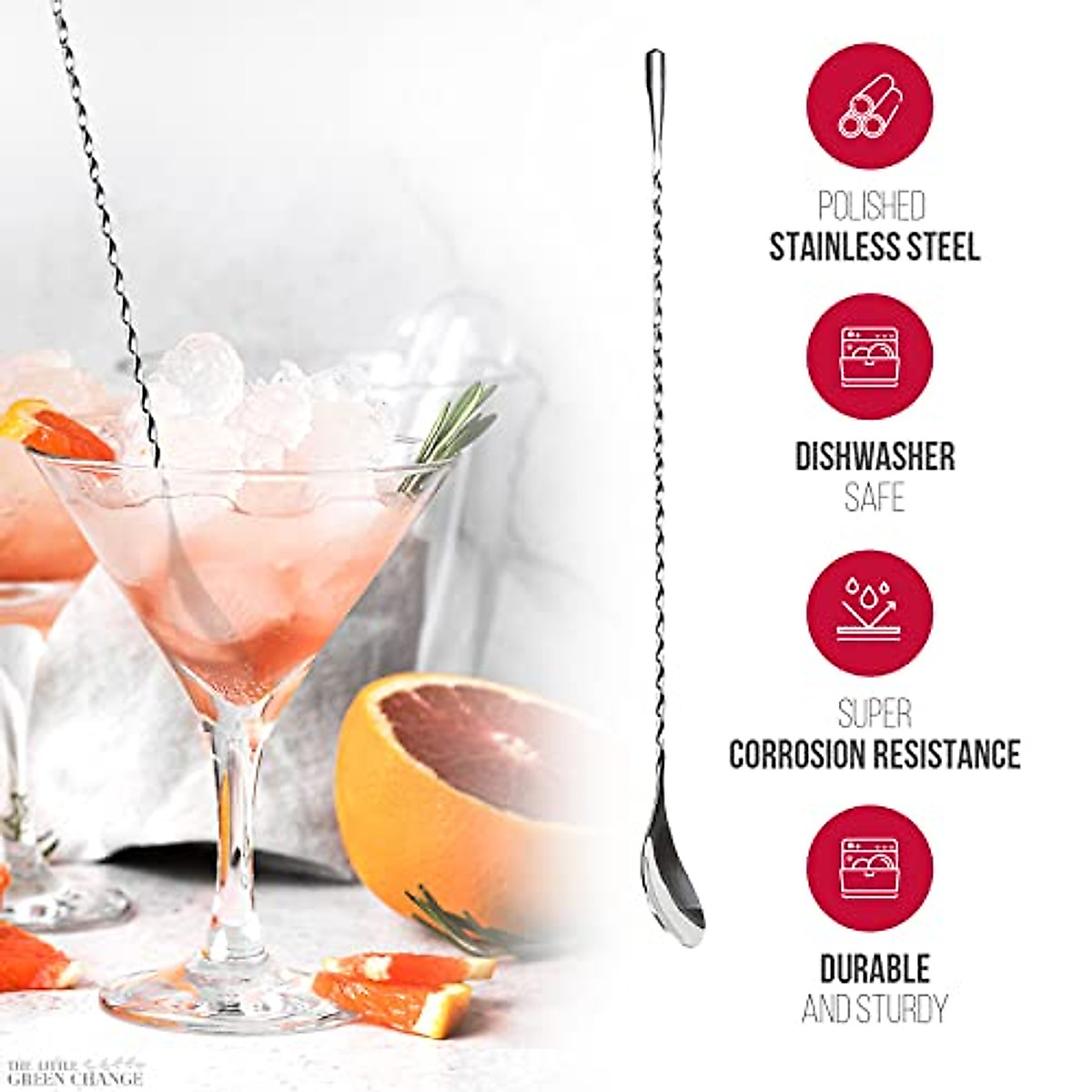 Bar Spoon Cocktail Mixing Spoon - 4Pcs Stainless Steel Long Handle Metal Spoon - 12" Long Stirring Spoon for Bartender, Cocktail Spoon Long Handle